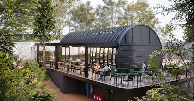 Design restaurant pavilion,park cafe rendering, outdoor dinning area ...