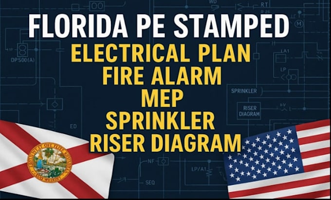 Florida pe stamped electrical plan, fire alarm, mep, sprinkler, riser ...
