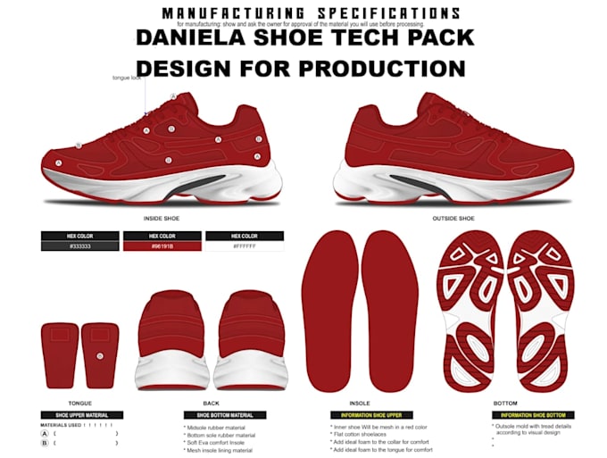 Design sneakers footwear and shoe tech pack for production by Aurora ...