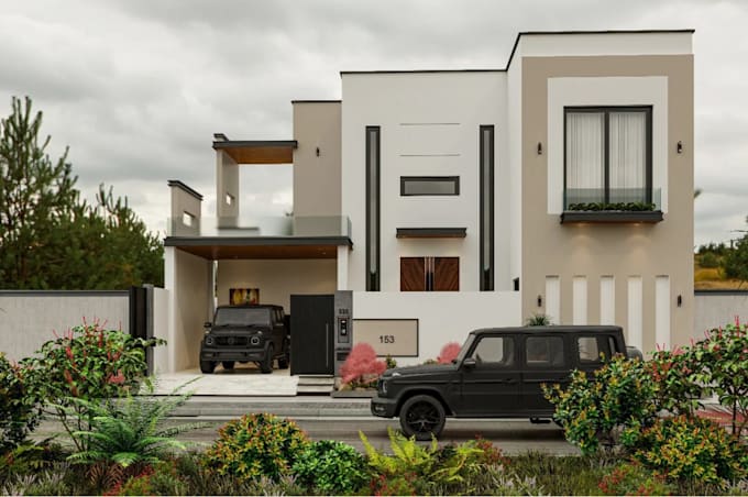 Redesign building front facade,villa exterior render, landscape garden ...