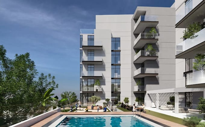 Skp 3d low rise apartment building,exterior pergola design,outdoor ...