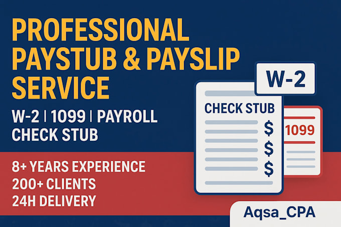 Create professional paystub, payslip, payroll, w2, 1099 check stubs for ...
