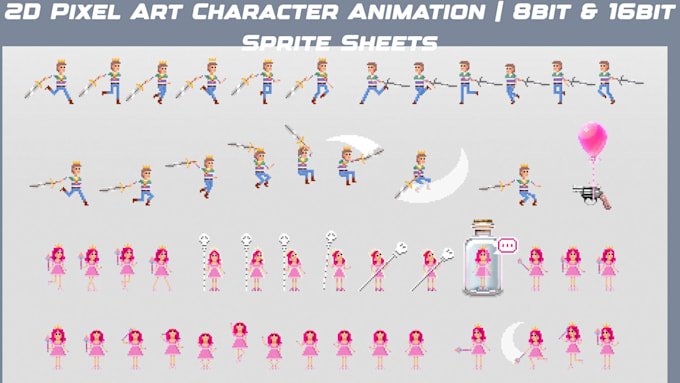 Do 2d pixel art character amination 8bit 16bit character sprite sheet ...