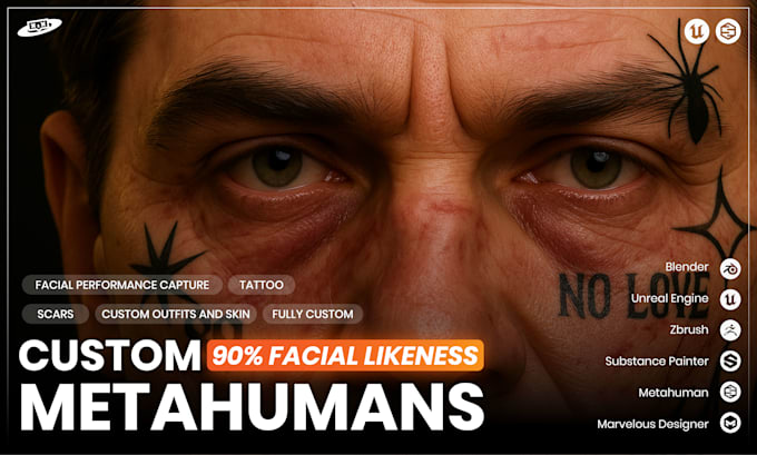 Create a custom metahuman with realistic tattoos, outfits, and facial ...