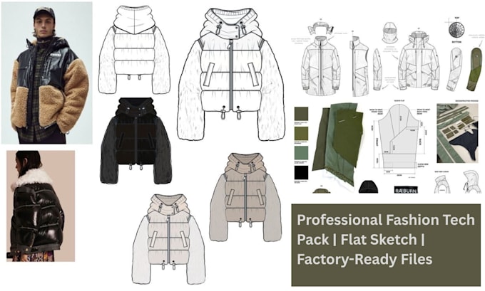 Create professional fashion tech pack flat sketch for clothing ...
