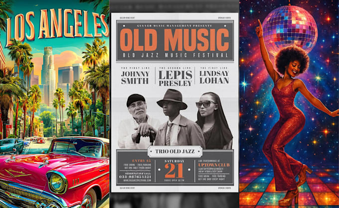 Design authentic vintage retro posters old school flyers print ready ...