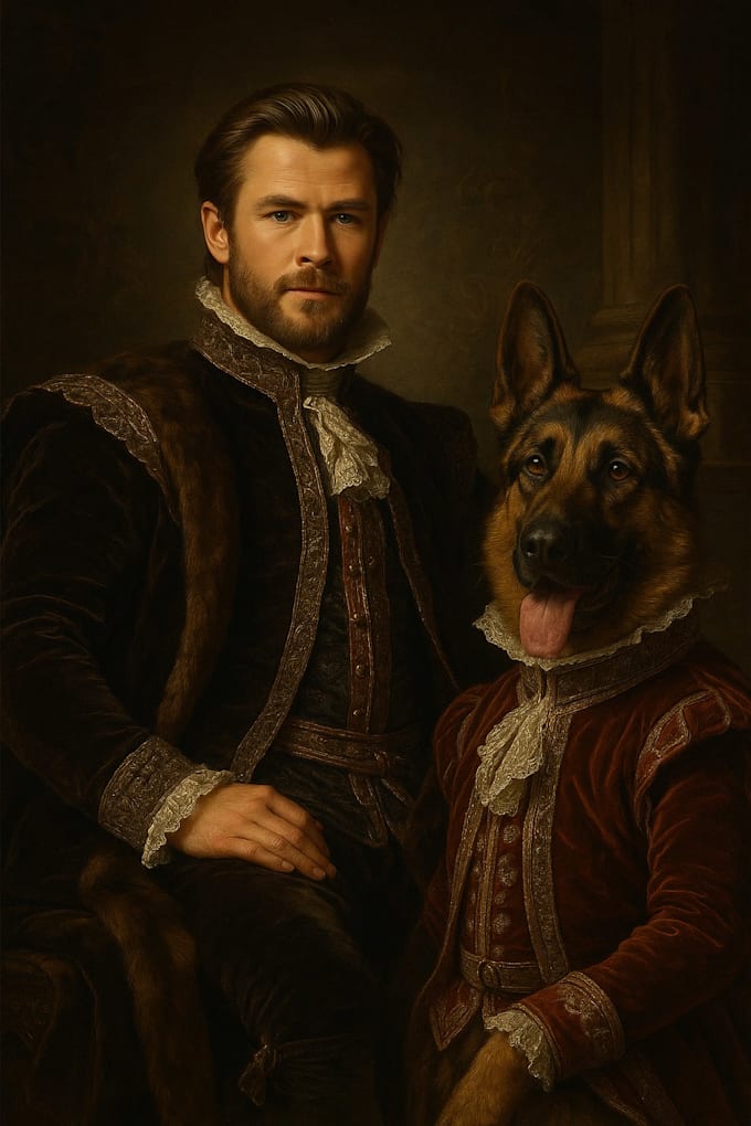Custom royal style pet and owner portrait by Frameus0 | Fiverr