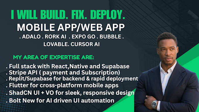 Develop replit, lovable ai, cursor ai web apps and rork ai mobile app ...