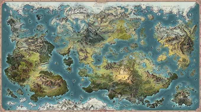 Diseño de mapas de fantasía, ilustración de mapas, mapa de fantasía