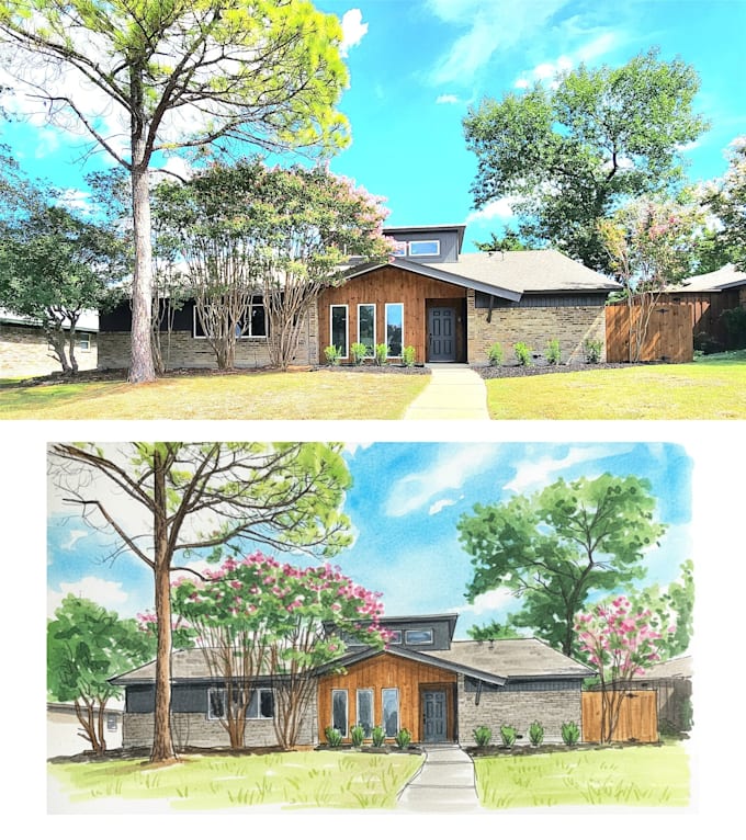 Sketch your home exterior, based on google street view image by ...