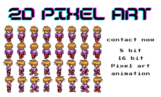Create 2d pixel art, 2d sprite sheet, pixel art sprite, 8 bit 16 bit ...