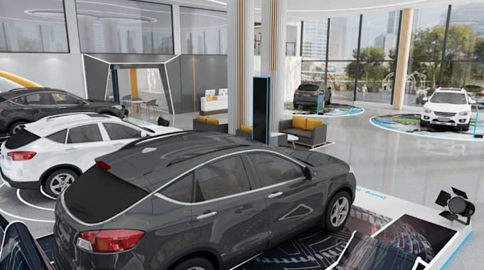 Revit3d commercial space,skp car showroom design,digital kiosks,lounge ...