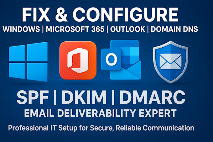 Arreglar y configurar microsoft 365, outlook, windows, dns del dominio, spf, dkim, dmarc