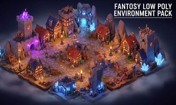 Design 3d low poly game environment props assets terrain pack low poly ...