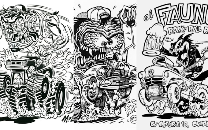 Draw custom rat fink hot rod illustration vintage kustom kulture ...