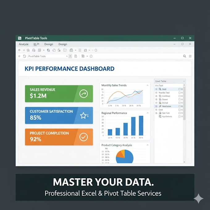 Create kpi performance dashboard on ms excel by pivot table by Auralie ...