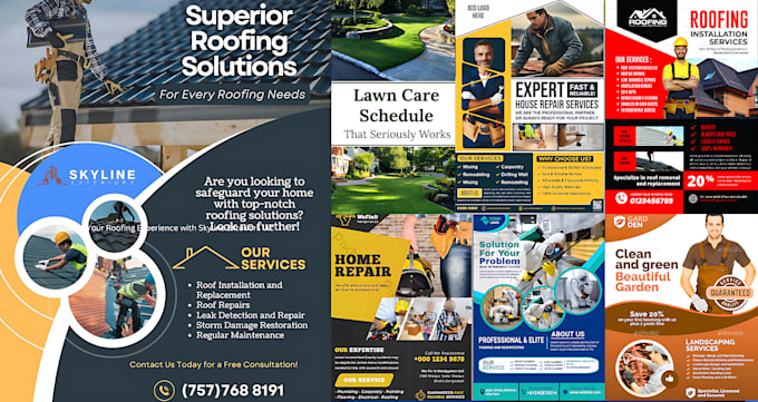 Design solar flyer, roofing flyer, handyman, lawn care, home services ...