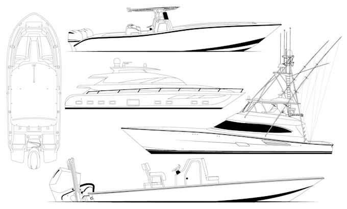 Boat line art, yacht drawing, vector outline and illustration by ...