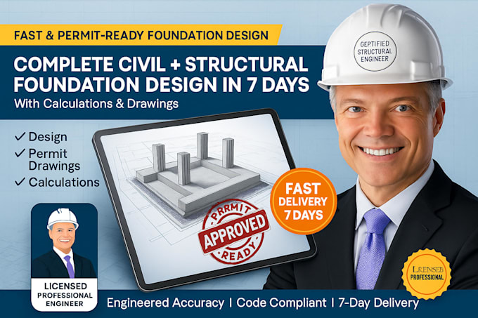 Complete civil and structural foundation design, permit drawings ...