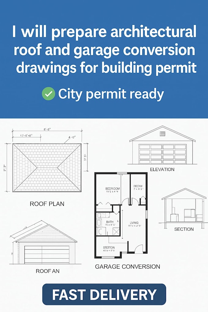 Prepare architectural roof, garage conversion drawings, building permit by Engrmathew6 | Fiverr