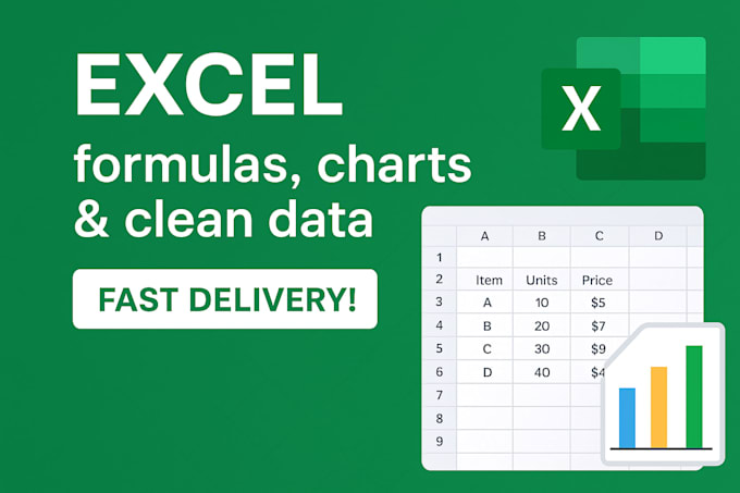 Do a professional excel and help you with data, charts and formulas by ...