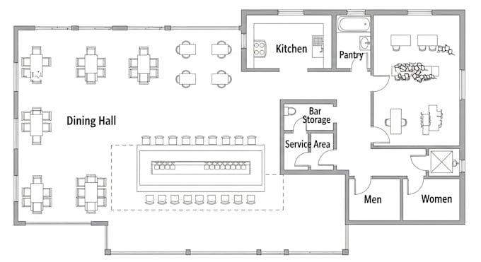 Make 2d floor plans, elevation and shop drawing for your restaurant or ...