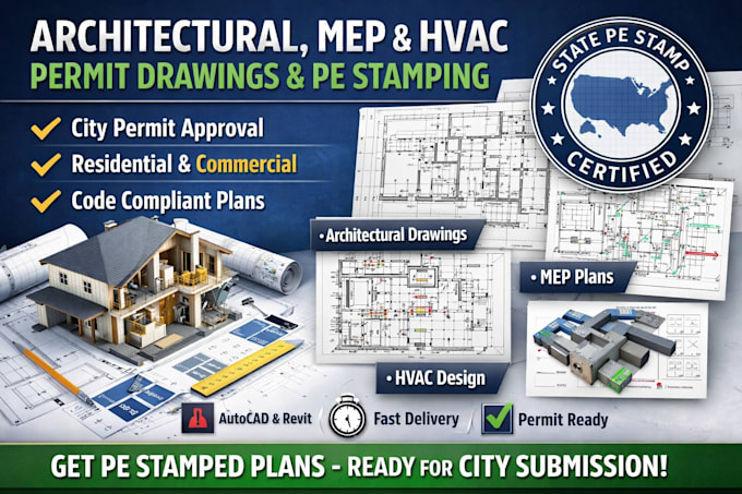 Design and stamp architecture, mep and hvac permit drawing for city ...