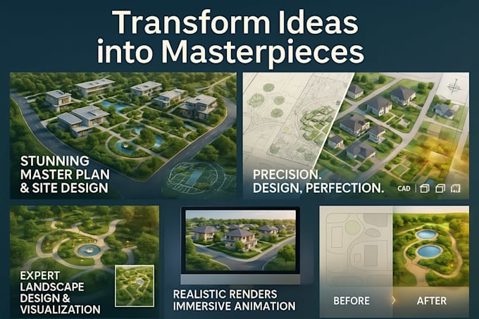 Design 2d 3d master plan, site plan, landscape architecture, rendering animation by ...