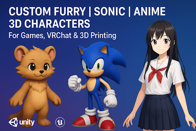 Create furry, sonic, 3d anime character model for games or 3d printing ...