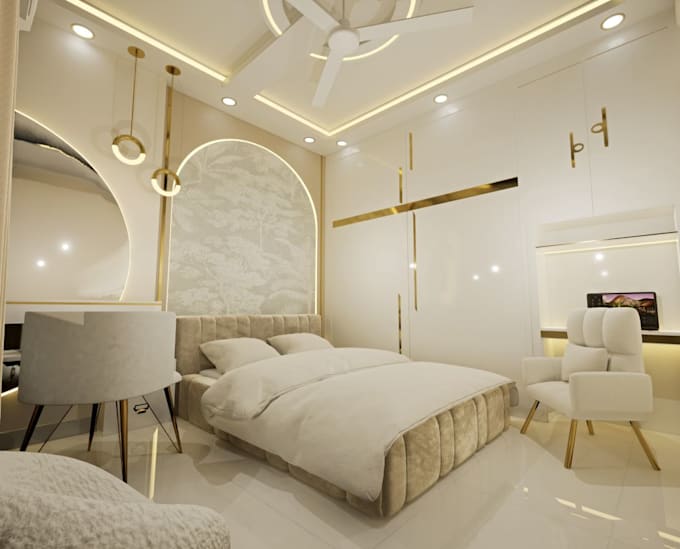 Renovate cozy bedroom interior, furniture layout design, cgi basement ...