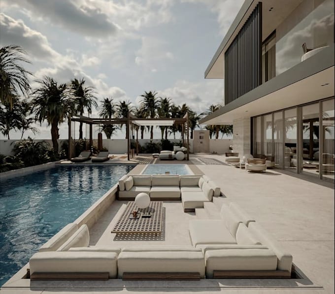 Create luxury villa,3d patio, cgi pergola,courtyard view,3d terrace,cgi ...