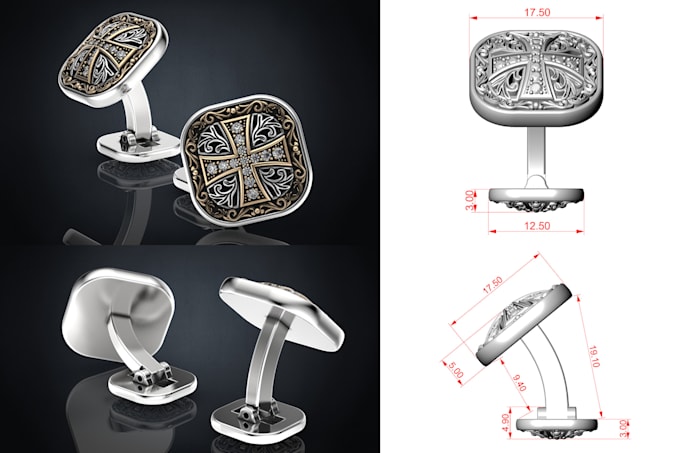 Create 3d cufflinks cad jewelry design, 3d rendering stl 3d model by ...