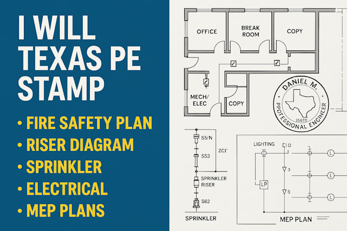 Texas pe stamp fire safety plan, riser diagram, sprinkler, electrical ...