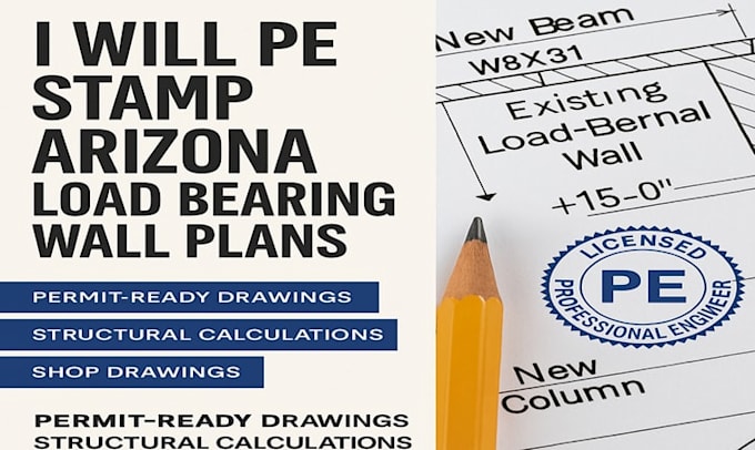 Pe stamp arizona load bearing wall plans, structural calculations, shop ...