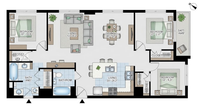 Create a premium 2d floor plan suitable for real estate listings by ...