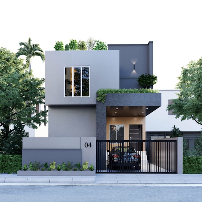Provide modern exterior elevation with photorealistic render by Gk ...