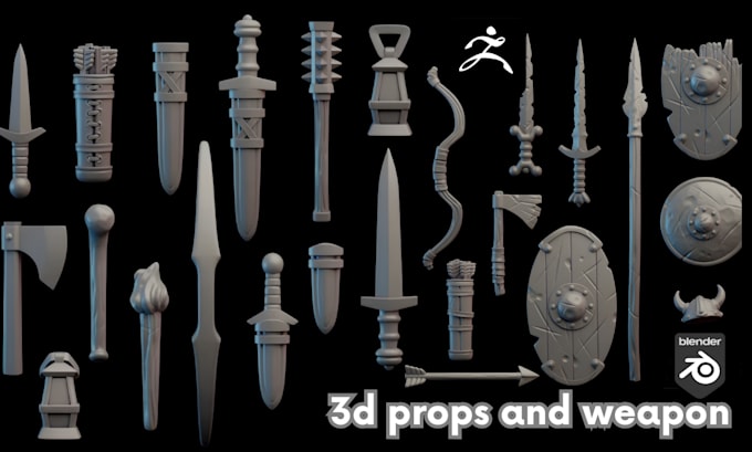 Sculpt anime cosplay weapon, props swords shield stl file model for 3d ...