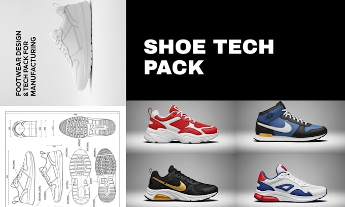 Design shoe tech pack, mockup, sneakers, boots, heels for manufacturing ...