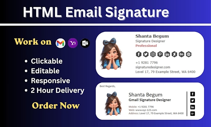 Design a professional clickable html gmail signature by Shanta997 | Fiverr