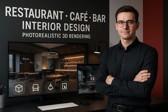 Design modern restaurant, cafe and bar interior with photorealistic 3d ...