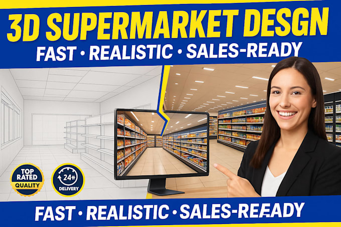 Create high quality 3d supermarket design with realistic interior ...