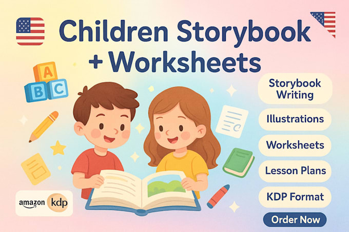 Create a complete children storybook with illustrations and worksheets ...
