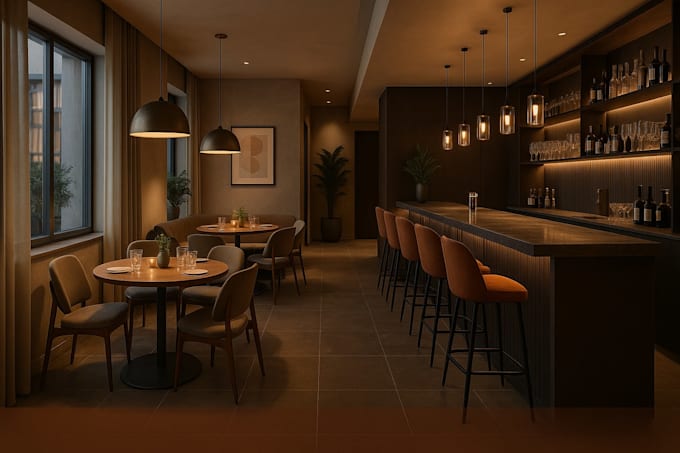 Deliver 3d restaurant, cafe and bar layout with furniture and lighting ...