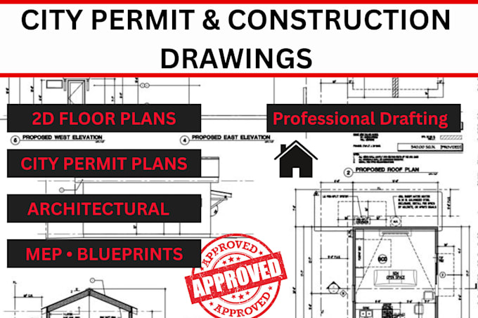 Construction and city permit architectural drawings, blueprints, floor ...