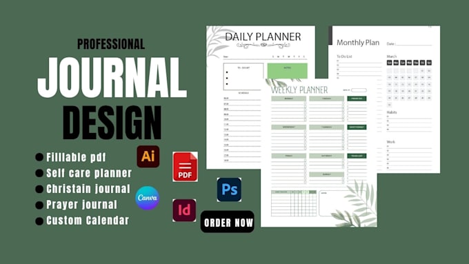Design printable, custom journal, editable daily monthly yearly planner ...