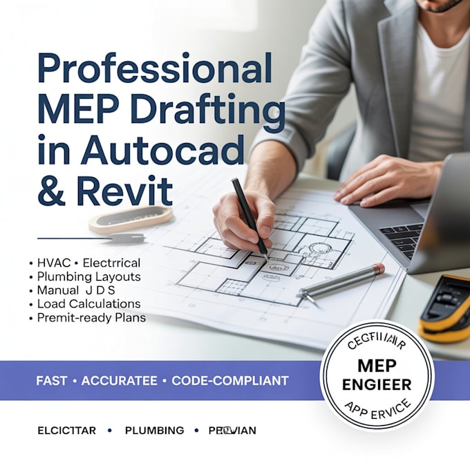 Design, stamp mep drawings in autocad for hvac, electrical, and ...