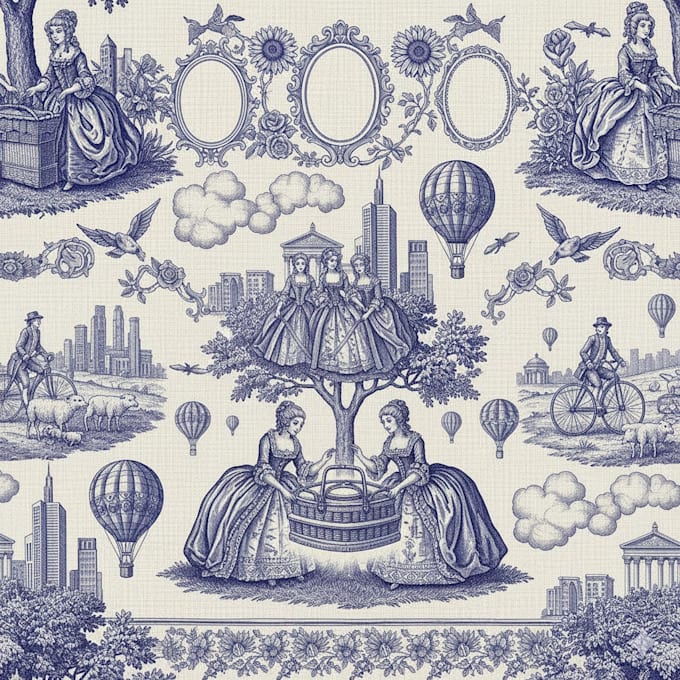 Create elegant toile de jouy designs and seamless patterns for fabric ...