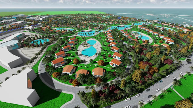 Visualize detail resort layout plan,3d resort site render, road map ...
