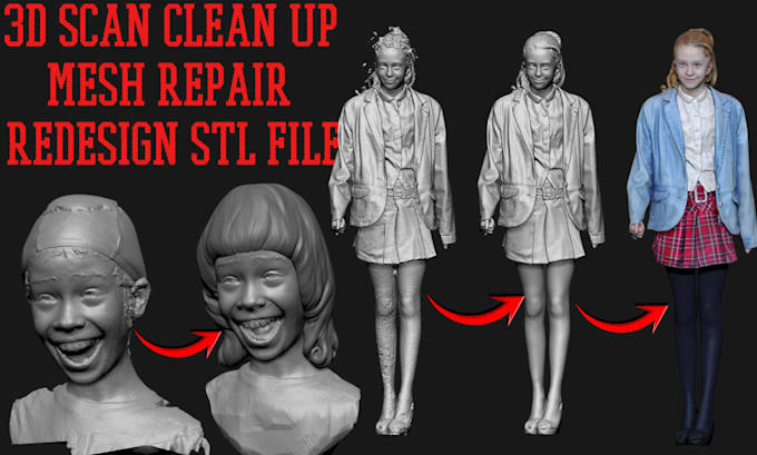 3d-scan-reinigung stl-mesh-reparatur retopologie 3d-kopf 3d-druckmodell ...