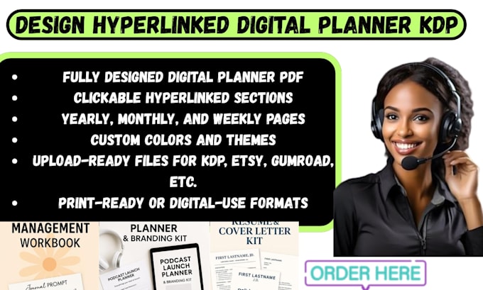 Design hyperlinked digital planner kdp with weekly monthly and yearly layouts by Adedokuntobi334 ...